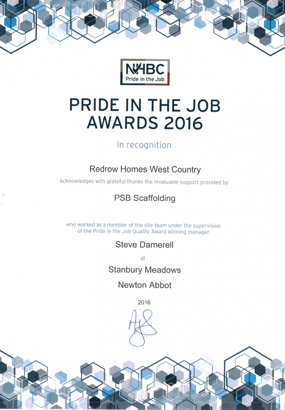 NHBC Pride In The Job Award - PSB Scaffolding